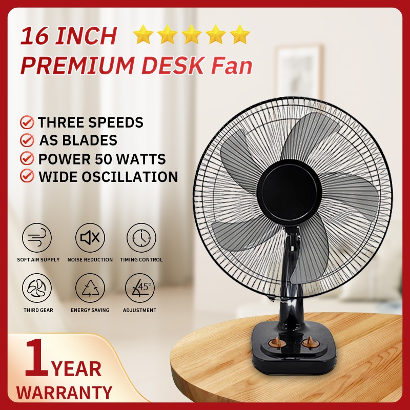 FOOKSUNG Table Fan 12"/16" Inch Table Fan Strong Wind 3 Speed Easy to ...