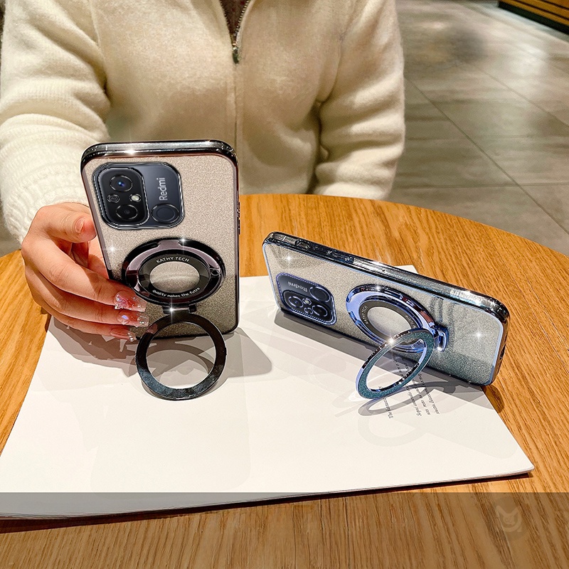 Casing For Xiaomi Redmi 14C 13 13C 12C 12 10 10A 10C 9 9A 9C 9T A3 Bling Glitter Ring Magnetic ...
