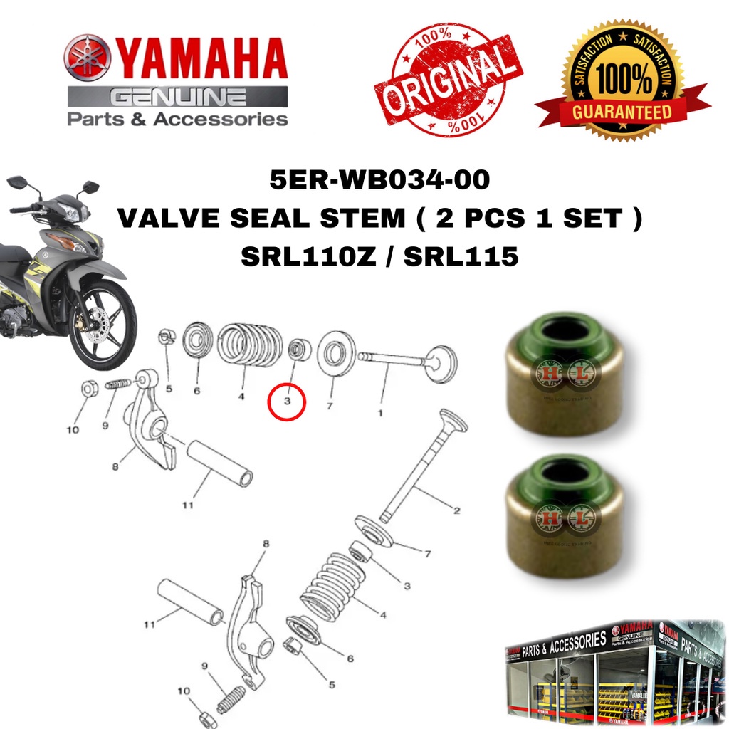 YAMAHA VALVE SEAL VALVE STEM SRL110Z / SRL115 ORIGINAL ( 5ER-WB034-00 ...