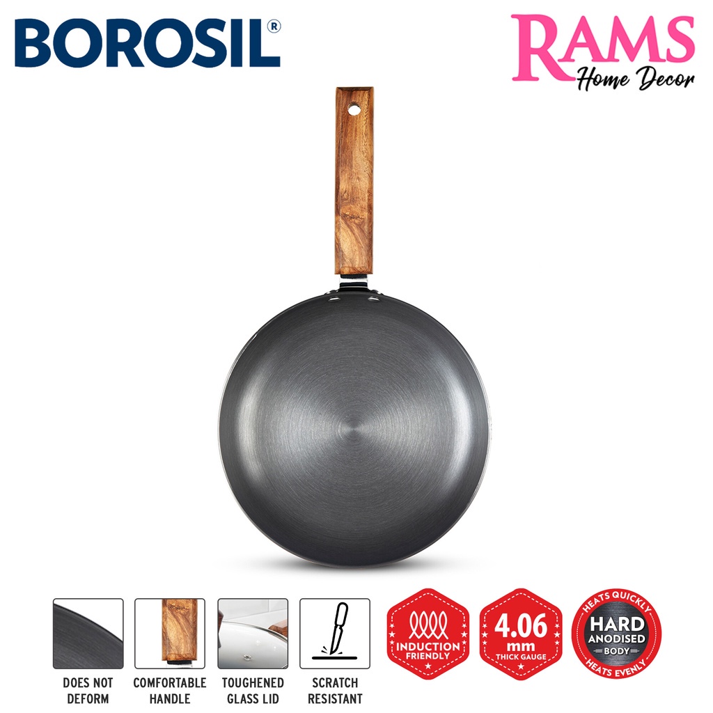 Borosil Hard Anodized Induction Deep Fry Pan with Lid / Kuali Leper ...