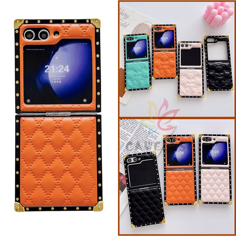 Luxury Diamond Lattice Leather Texture Square Cover Casing Samsung ...