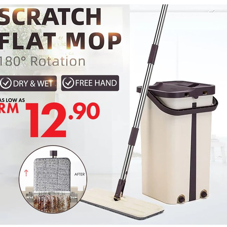 ⚡️LIKE BUG⚡️2in1 Scratch Mop with Bucket/ Flat Mop/ Mop Lantai | Shopee Malaysia