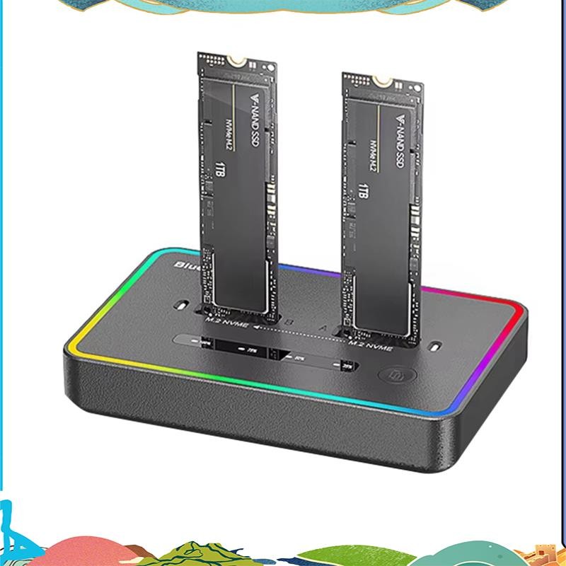 Dual-Bay M.2 NVME SSD Docking Station RGB USB C Type C OFFline Cloner Duplicator NVme PCIE ...