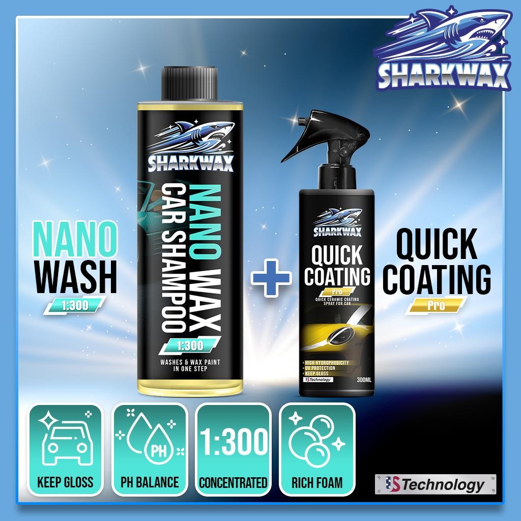 COMBO SET Shark Wax Quick Coating Nano Car Wash Shampoo Long Lasting ...