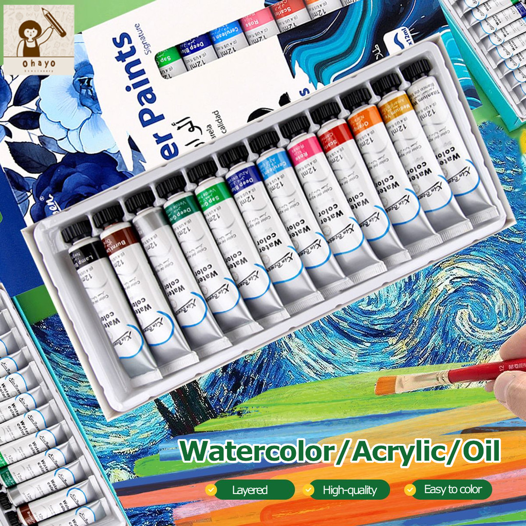 12 Color Acrylic Paint Set Children's Hand-painted Waterproof Paint ...
