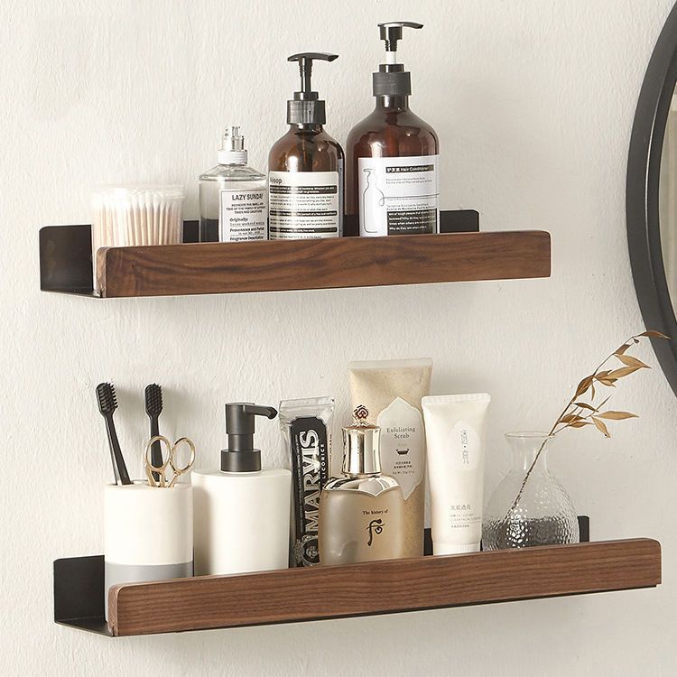 Solid Wood Bathroom Rack Wall-Mounted Toilet Washbasin Cosmetic Storage ...