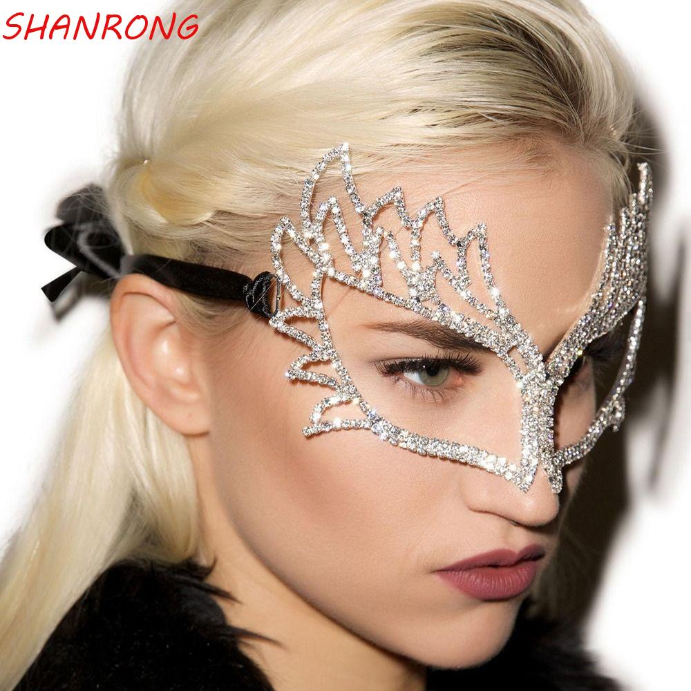 SHANRONG Rhinestone Mask, Face Chain Full Face Masquerade Mask, Luxury ...