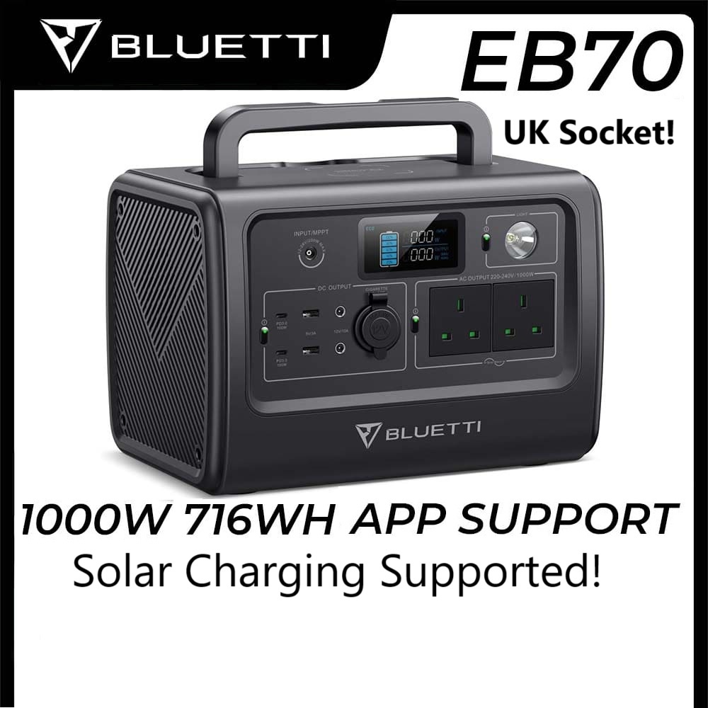🇲🇾 BLUETTI EB70 Portable AC 220V 240V Power Station bank 716Wh LiFePO4 Battery 1000W 1400W Surge ...