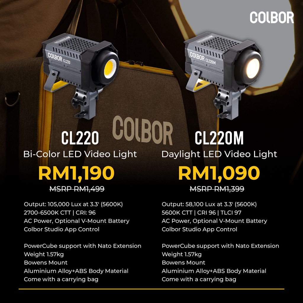 Colbor CL220 / CL220M / CL220R 220W Daylight RGB COB LED Video Light ...