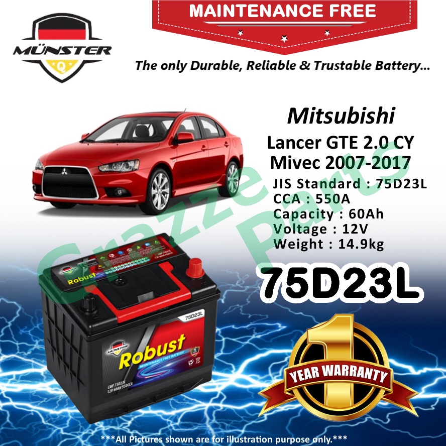 Münster Robust MF CMF 75D23 | 75D23L (60AH) Car Battery Bateri Kereta ...