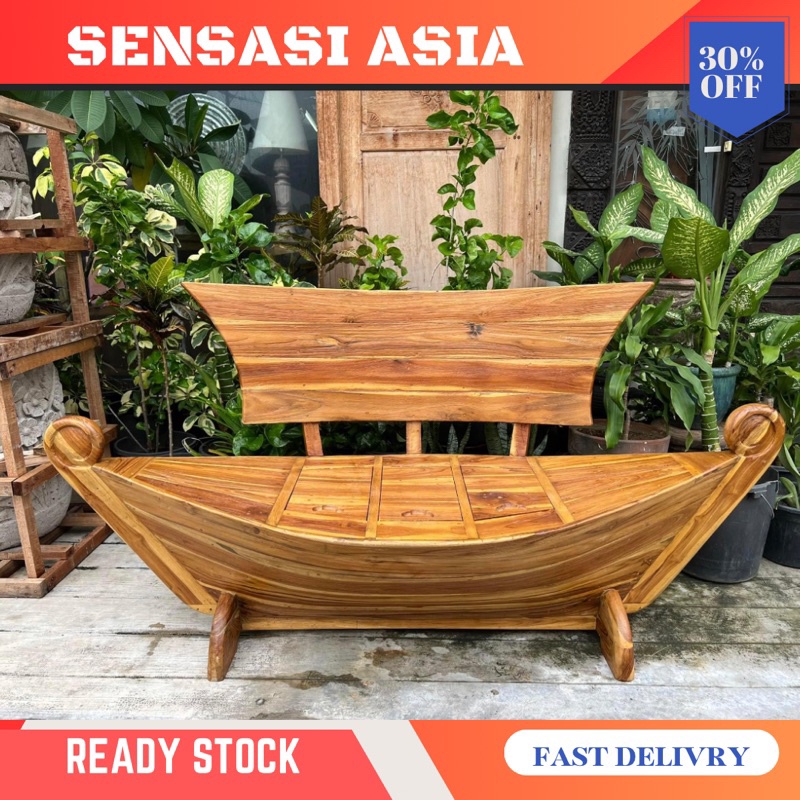 KERUSI PERAHU KAYU JATI WOODEN BOAT BENCH WITH STORAGE[Teak Wood ...