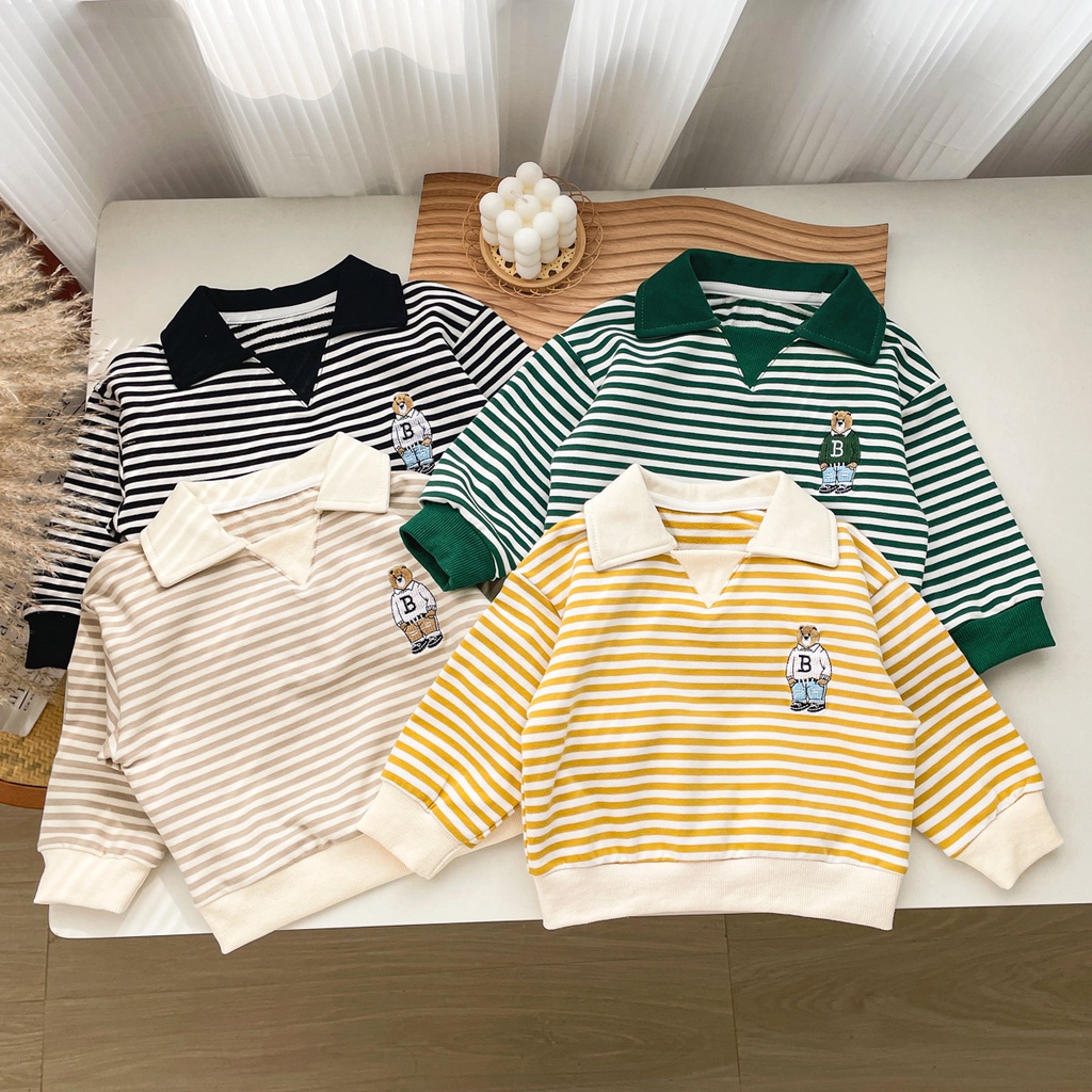Autumn Infant Top Baby Korean Retro Style Four-color Little Bear Stripe ...