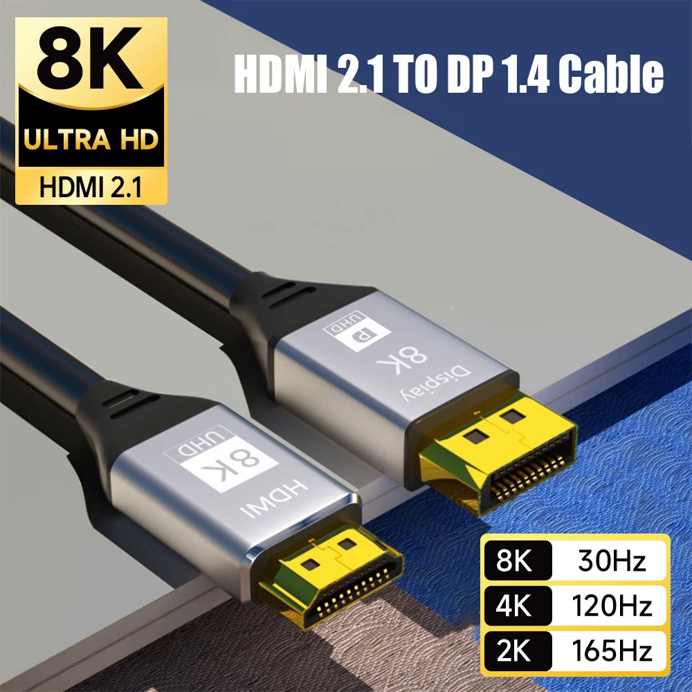 8K HDMI 2.1 to DisplayPort 1.4 Adapter HDMI to DP Cable 8K30Hz 4K120Hz HDMI Source to Display ...