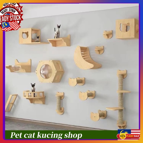 Rumah Dinding Kucing Kayu Tidur Sarang Gantung Pokok Kucing Solid Wood ...