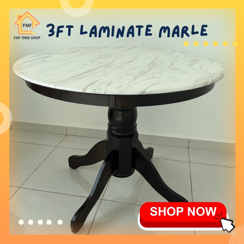 FNF SHOP💕 FNF 915 3FT Round Laminated Marble / Round Table / Meja Makan ...