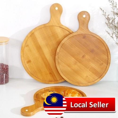 Wooden Serving Plate Round Pizza Serving Plate Board Papan Kayu Bulat ...