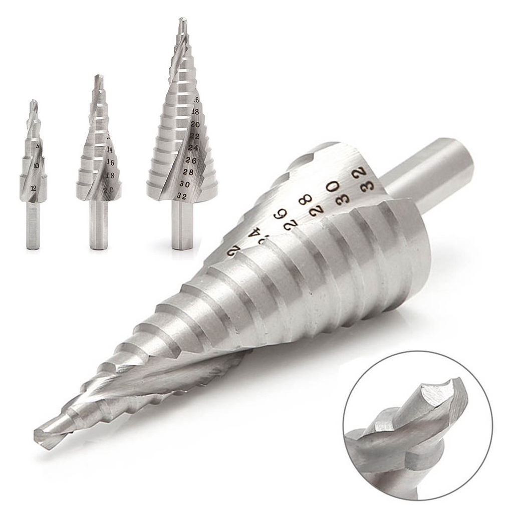 3Pcs HSS 4241 Hole Cutter Spiral Flute Step Drill Bit Set Core Cone Step Drill | Shopee Malaysia