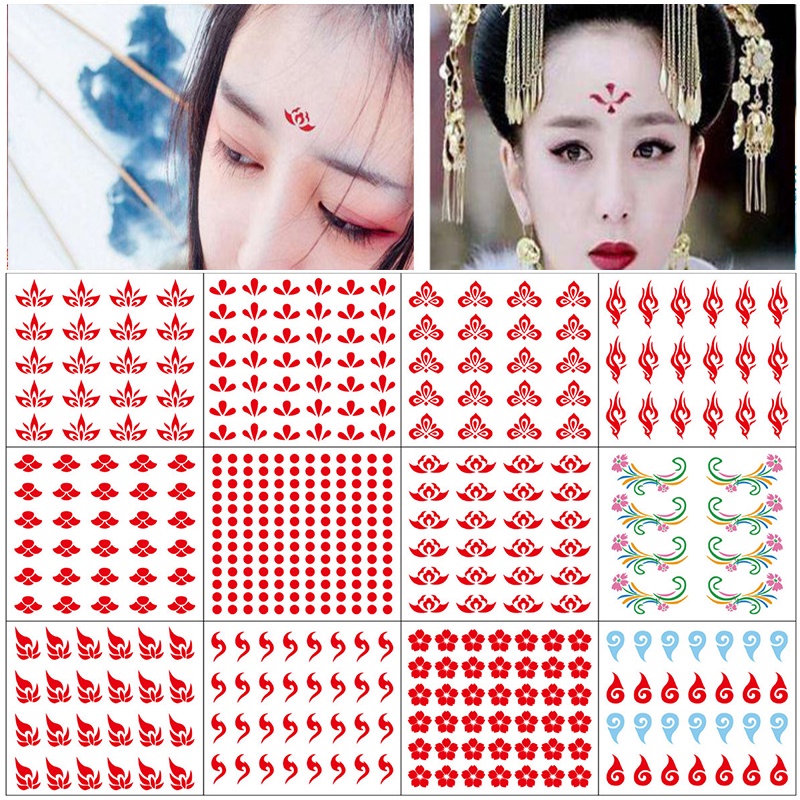 New Year Chinese Tattoo Stickers Forehead Flowers Tattoo Costumes ...