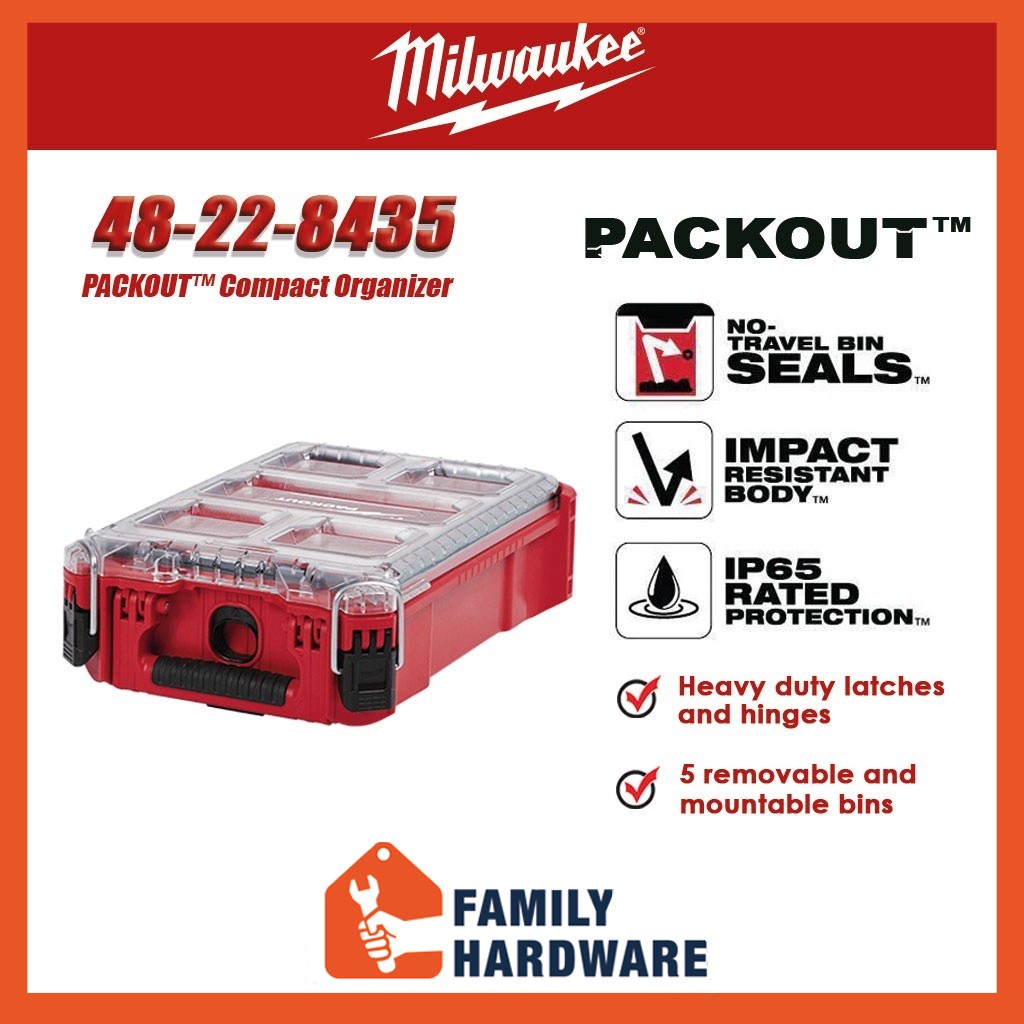MILWAUKEE 48-22-8435 PACKOUT™ Modular Compact Organizer Storage Box ...