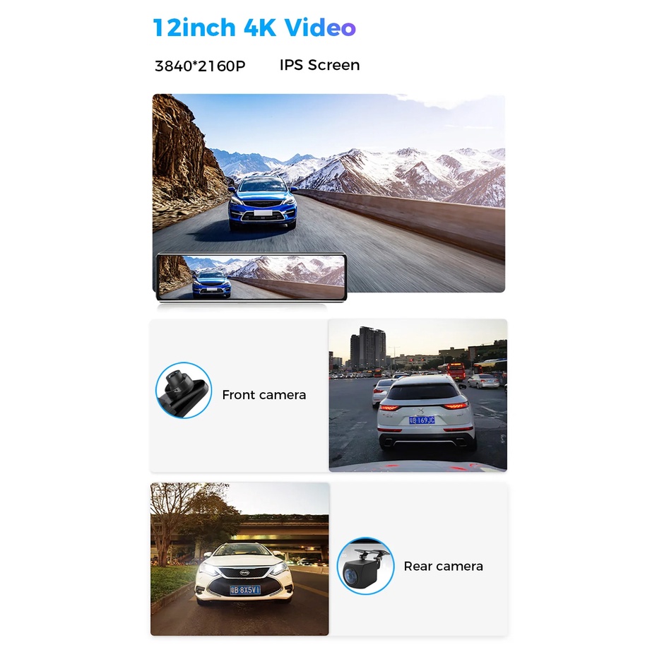 4K WIFI GPS 11 Inch Car Rear View Mirror Dash Cam DVRS Super HD 3840 ...