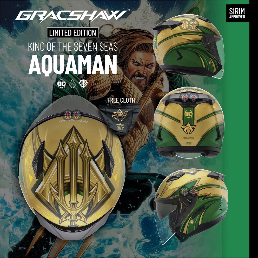 GRACSHAW GENNEX G535 DC MARVEL LIMITED EDITION AQUAMAN HELMET DOUBLE ...