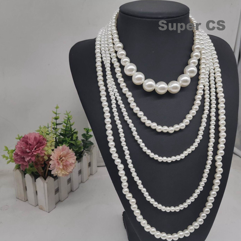 Imitation Pearl Necklace White Multilayer Pearl Necklace - White ...
