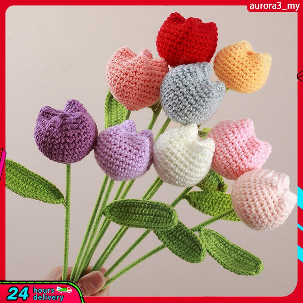 【In delivery】 Wool Crochet Bouquet Hand-knitted Tulip Graduation Flower Tulip Goddess Festival ...