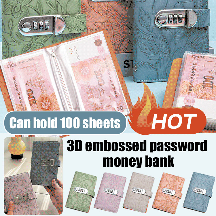 [Can Hold 100 Sheets] Embossed Password Savings Book/立体压花密码存钱册/Cubic ...