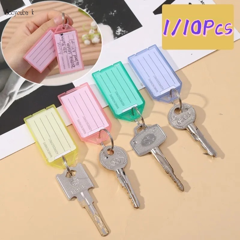 1/10Pcs Plastic Key Tags Flap Keychain with Split Ring Double Sided ...
