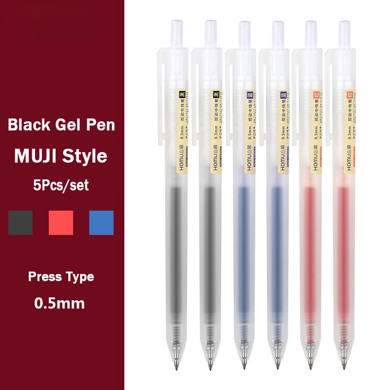 5Pcs/set MUJI Style Ballpoint Pen Gel Ink Black Tip 0.5mm Smooth ...