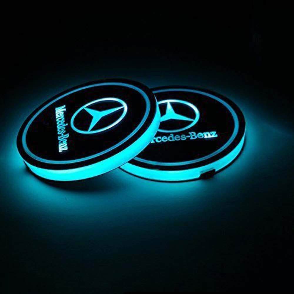 2PCs car LED light cup holder, 7 colors changing USB charging mat glow ...