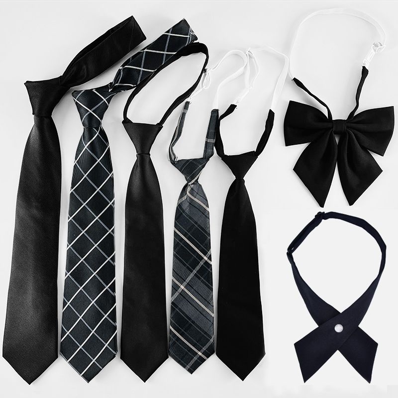Black Tie Men Women Preppy Style jk Lazy Zipper Tie-free Tie Bachelor's ...