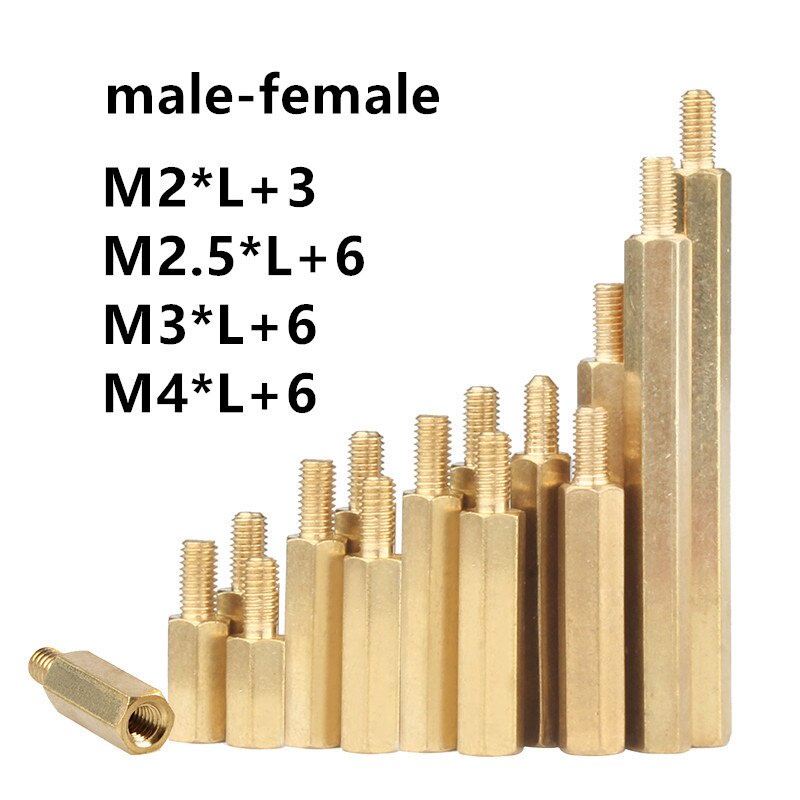 10/50PCS male to female Brass spacer M2 m2.5 m3 m4 Long Hexagonal Brass ...