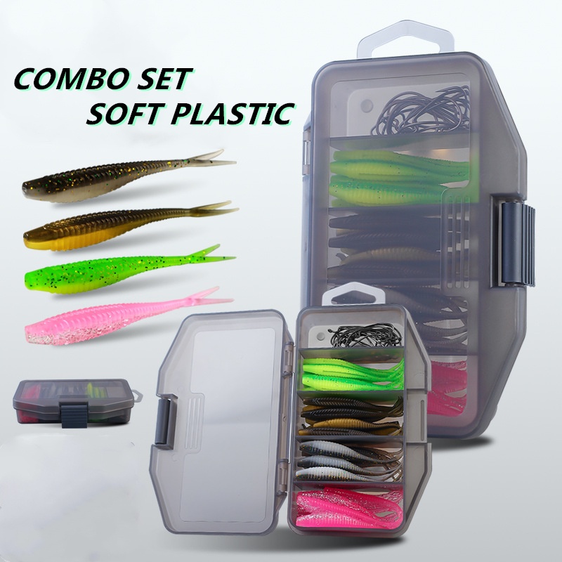 SOFT PLASTIC COMBO SET 40EKOR SOFT PLASTIC 6.5CM 20PCS HOOK | Shopee ...