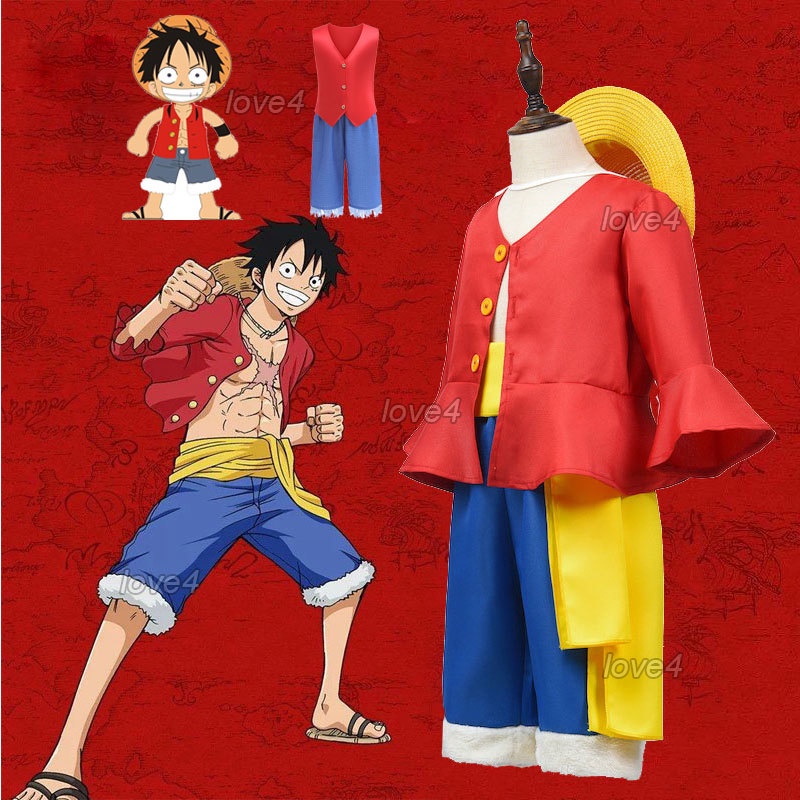 KIDS One Piece - Monkey D Luffy Anime Cosplay Costume Set Top Pants ...