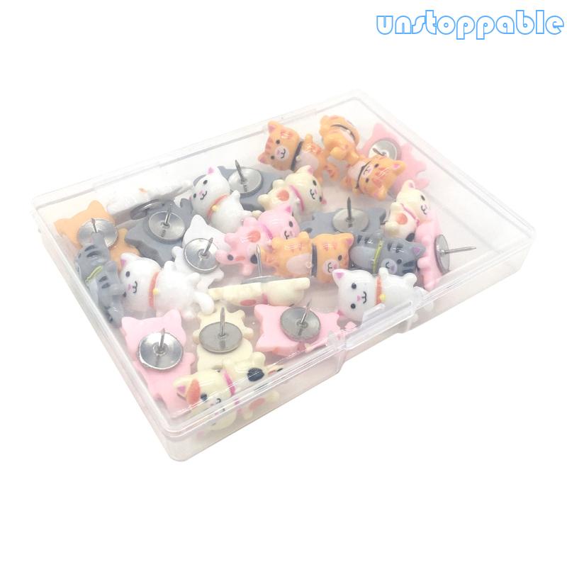 Un* 30 Pieces for Cat Print Push Pins Cute Kitten Animal Thumb Tacks ...