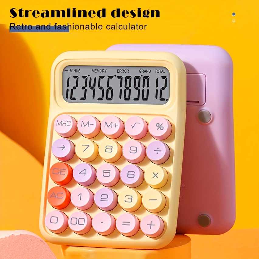 12-Digit LCD Display Calculator with Candy Color Aesthetic and Big ...