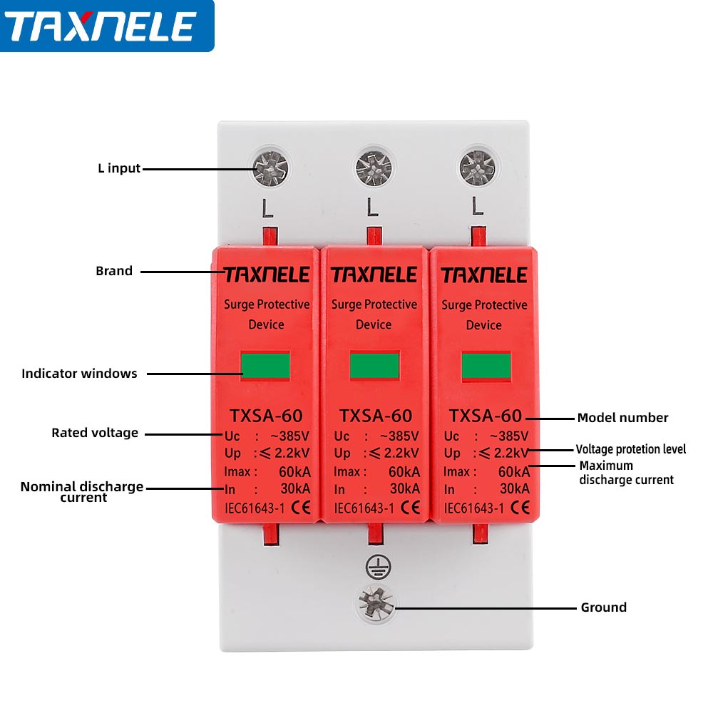 SPD 3P Surge Protector Low Voltage AC Distribution Household Lightning ...