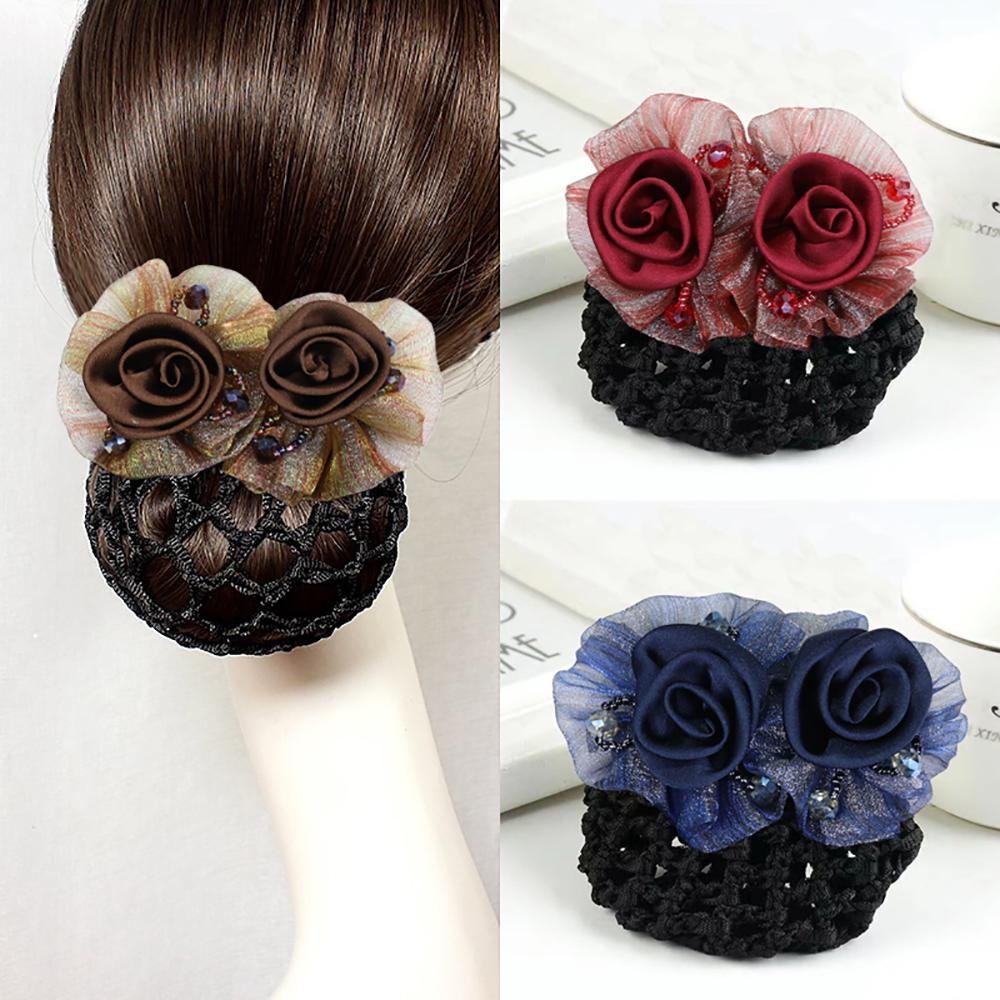 Elegant Flower Hair Net and Clip for Female Bank, Hotel, and Office ...