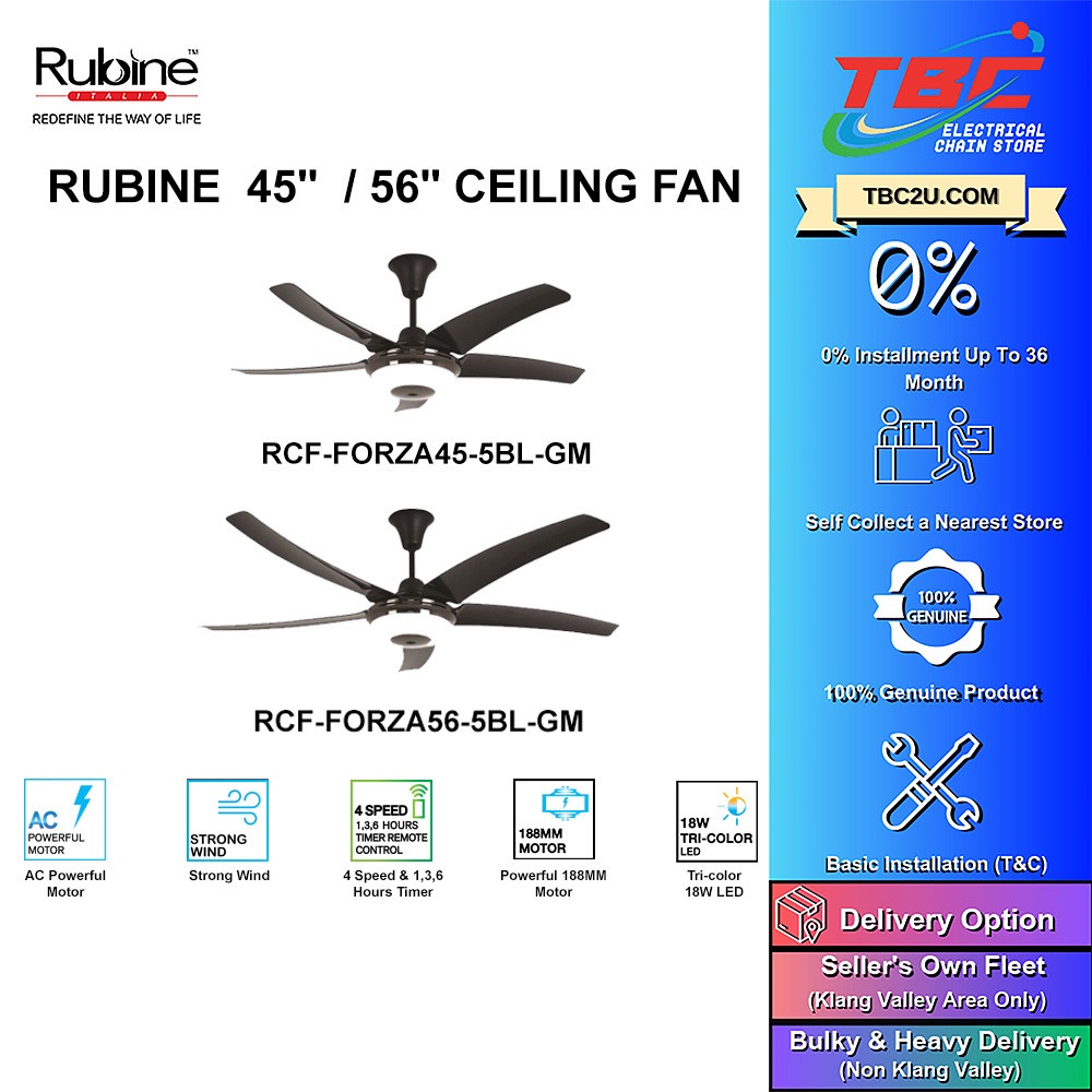 RUBINE RCF-FORZA56-5BL 56" CEILING FAN (AC MOTOR / LED LIGHT) | Shopee Malaysia