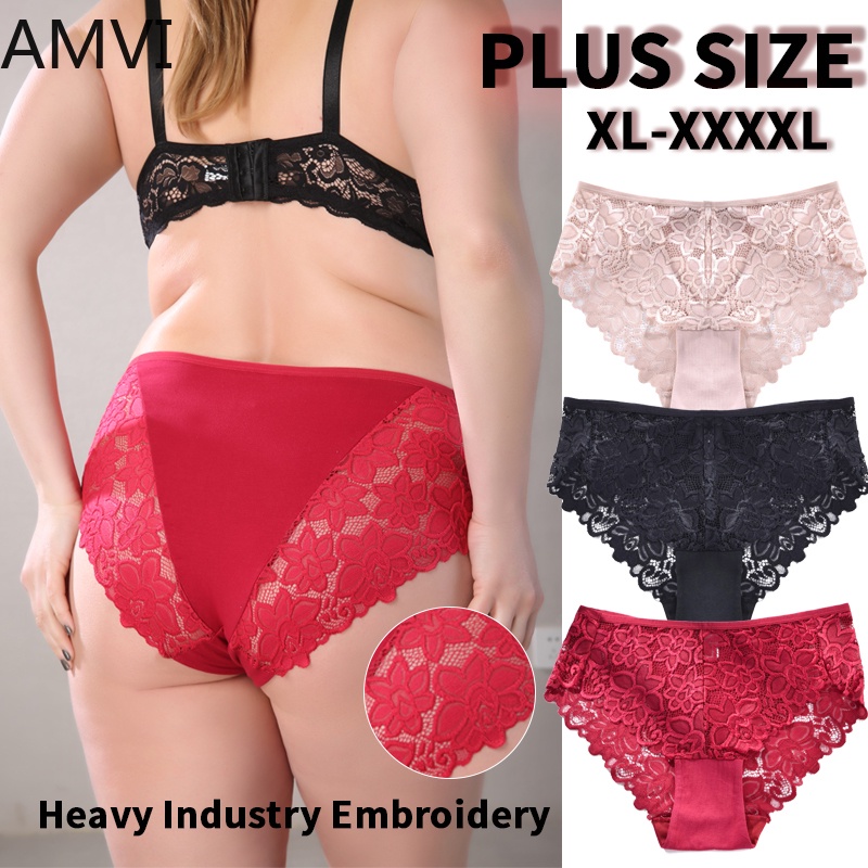 AMVI Plus Size Panty for Women Lace Panties 3 Colors Floral Underwear Female Lingerie Underpants ...