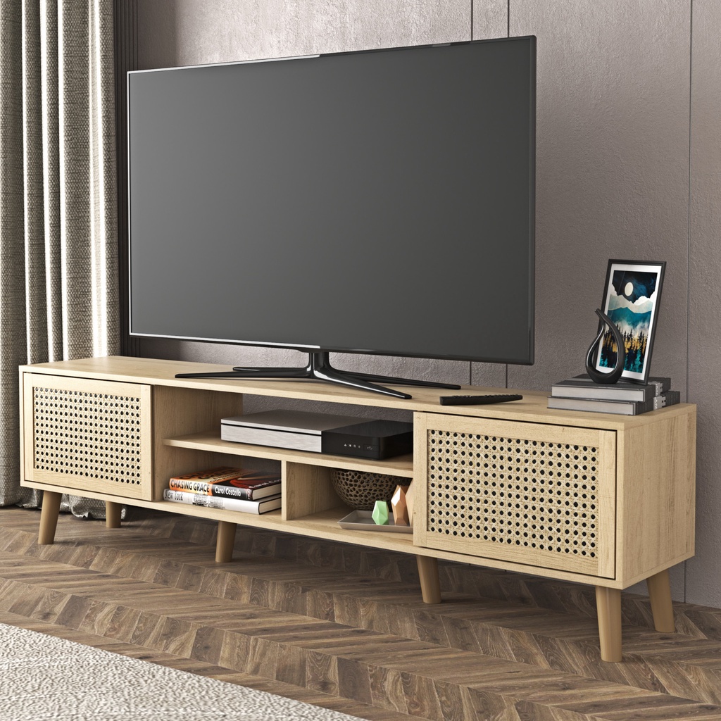 Synergy House Tv Cabinet Millers with Rattan Effect 6ft Wide Up to 70 ...