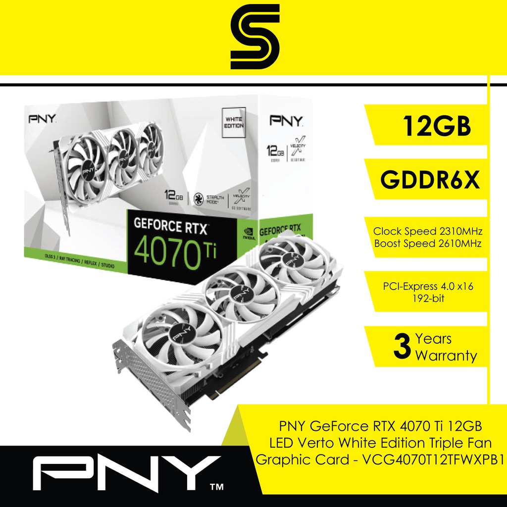 PNY GeForce RTX 4070 Ti 12GB LED Verto White Edition Triple Fan Graphic ...
