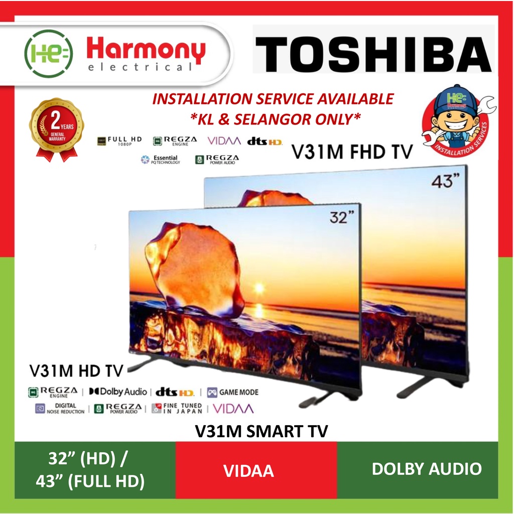 (Ready Stock) TOSHIBA 32"/ 43" Smart TV 32V31MP (32") HD Ready ...
