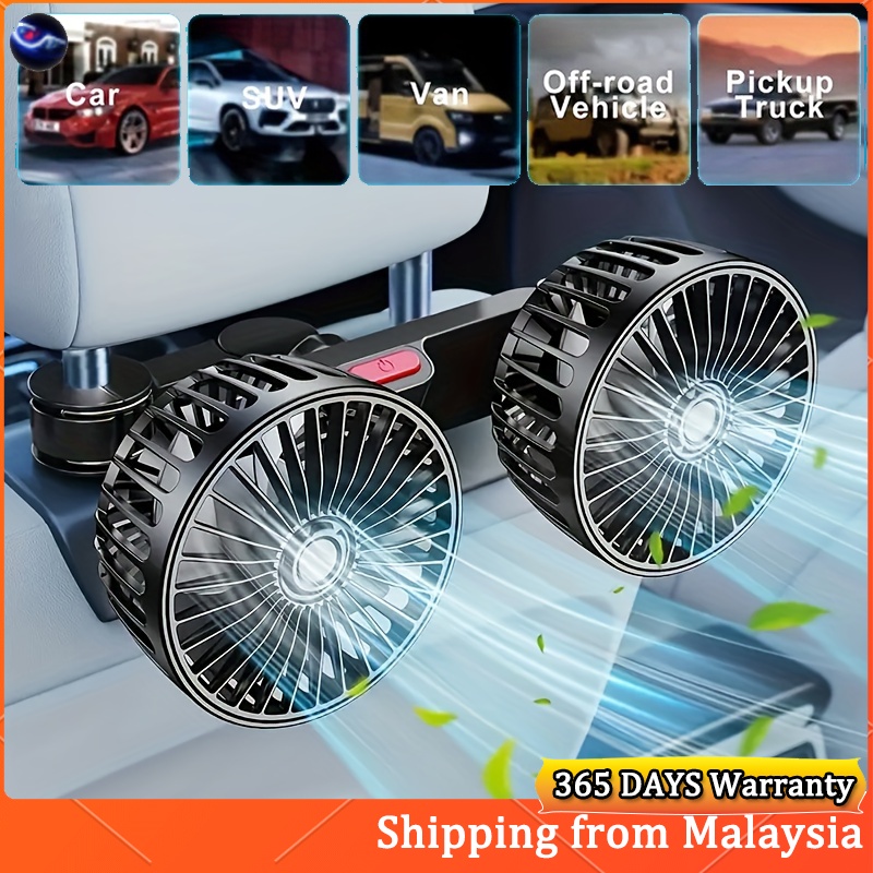 Car Fan Dual Head Rear Fan 5V/2A 360Degree Rotation High Air Volume 3 ...