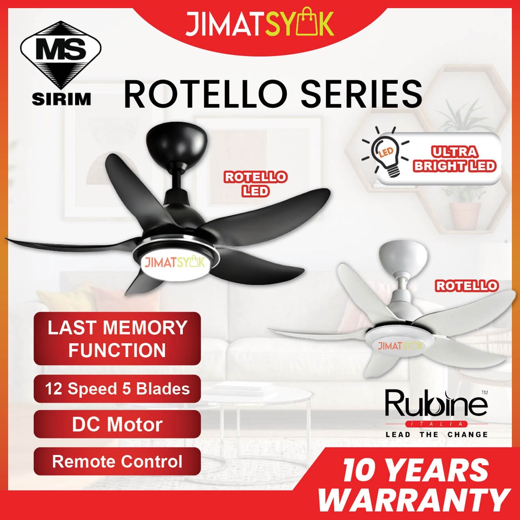 RUBINE Ceiling Fan RUBINE ROTELLO Series 38inch 5 Blades DC Motor With 6 Speed+6 Reverse Remote ...