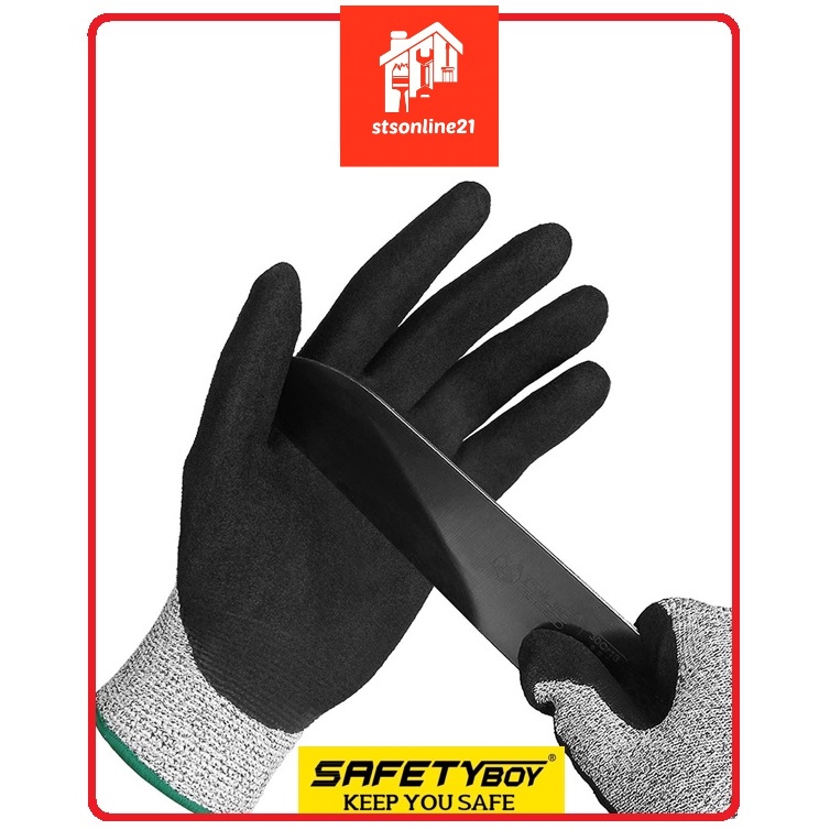 SafetyBoy Cut Resistant Gloves Level 5,PU palm glove, high cut resistance glove / PPE mechanical ...