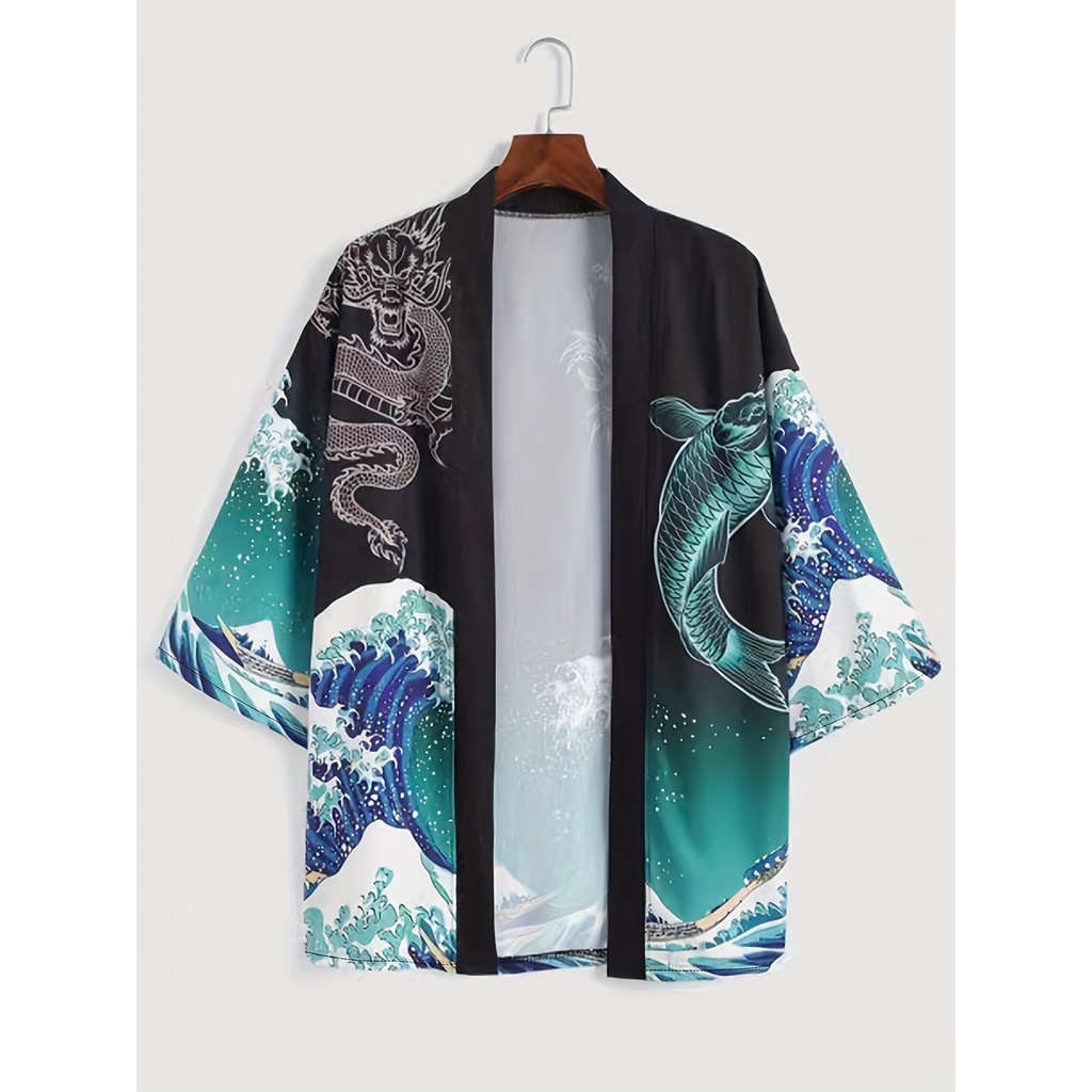 Hot Japanese Cardigan Cosplay Waves & Dragon Print Shirts, Traditional ...