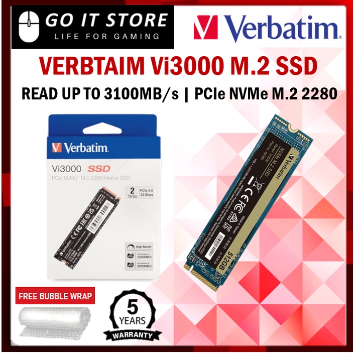 Verbatim SSD 256GB / 512GB / 1TB Vi3000 PCIe NVMe M.2 2280 Internal Solid State Drive SSD ...