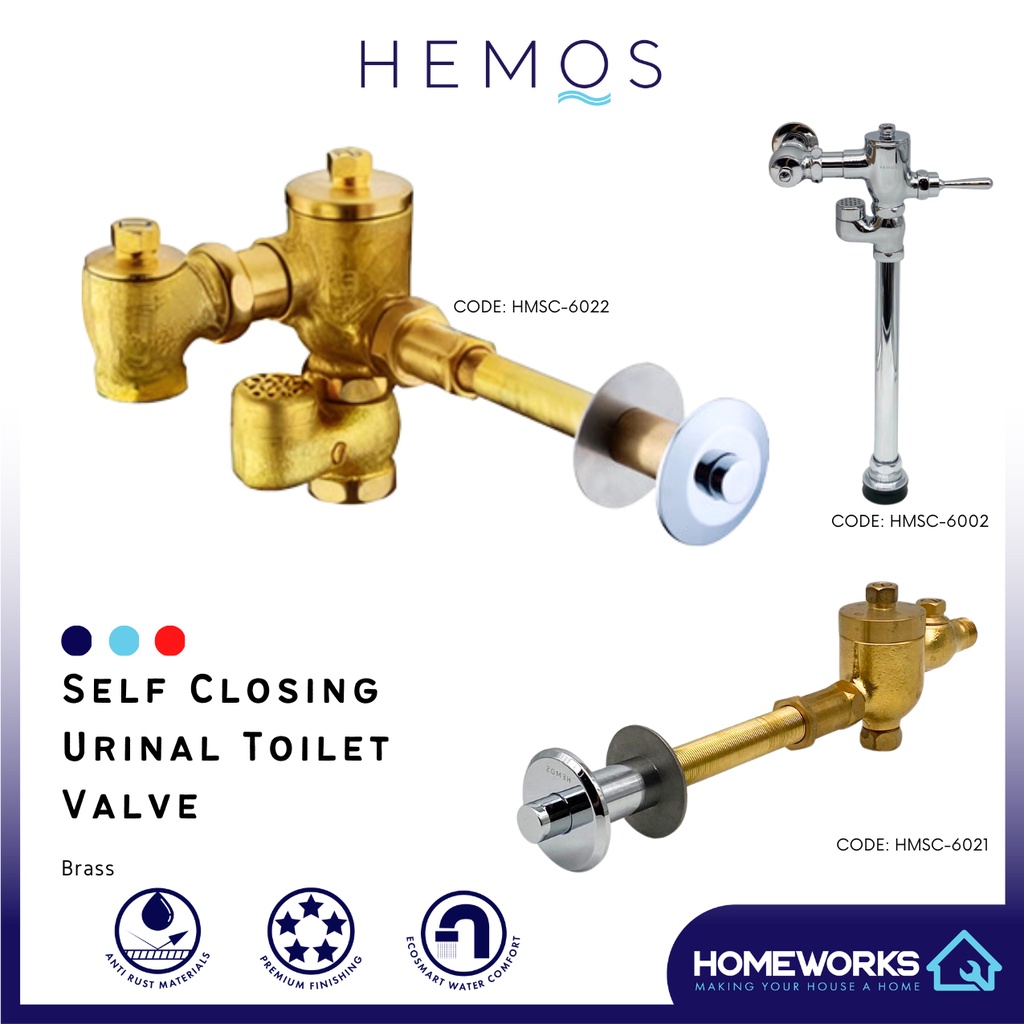 HEMOS BATHROOM BRASS MANUAL PUSH BUTTON WATER CLOSET FLUSHOMETER URINAL ...